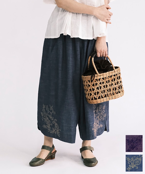野菜とお花の刺繍シャンブレーワイドパンツ 25S448を仕入れる | ECモールに無い商品の仕入れならorosy（オロシー）