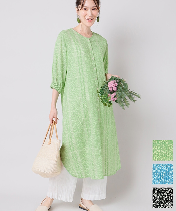 リーフプリントコットンサッカー前開ワンピース 25S066【5月頃入荷予定】を仕入れる | ECモールに無い商品の仕入れならorosy（オロシー）